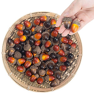 BigOtters 100PCS Large Artificial Acorns, 1.5 X 0.8 Inches Mixed Color Fake Nutty with Natural Acorn Cap Simulation Fruit Props for Home Autumn Decor Craft DIY Wedding Festival Party Favor