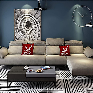 Ofocam Floral Throw Pillow Cover Red Black and White Cherry Blossoms Square Decorative Throw Pillow Cushion Case for Home Couch Living Room Bed Sofa Car 18 x 18 Inches Pillowcase