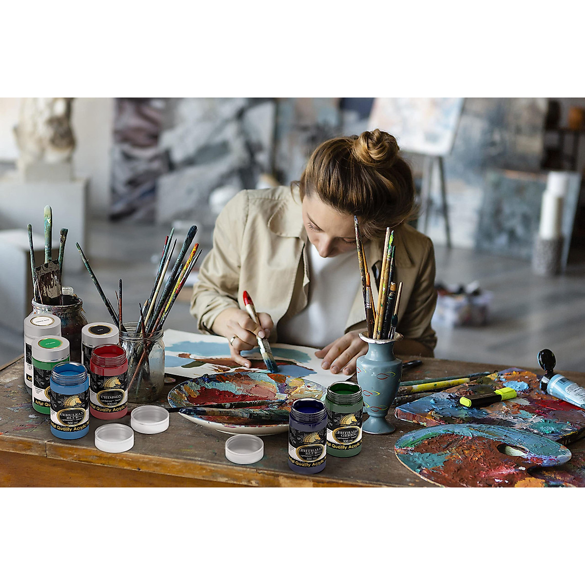 MyArtscape Acrylic Paint Set - 12 x 300ml Bottles - Lightfast - Heavy Body - Rich Pigments - Artist Quality Painting Supplies - Professional Grade Paints