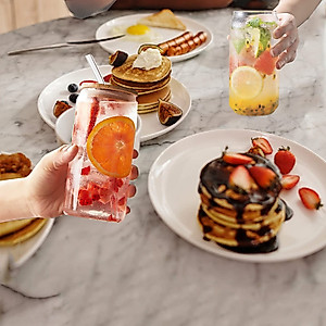 Sohapy Drinking Glasses 4pcs Set, Can Shaped Cups with Bamboo Lids and Glass Straw, 16oz Beer Glasses, Tumbler Cup, Wine Whiskey Cups Iced Coffee Glasses, Ideal for Cocktail, Gift - 2 Cleaning (4)