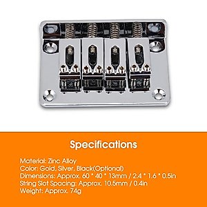 Hardtail Bridge, 4-string Fixed Bridge Replacement Parts for Cigarbox Electric Guitars Ukulele (Silver) 4 String Guitar Bridge 4 String Fixed Bridge