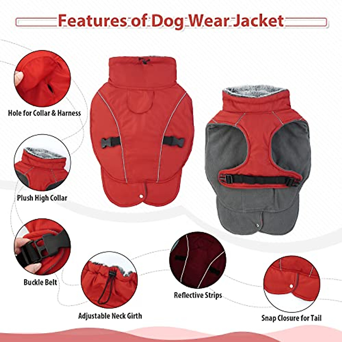 DENTRUN Dog Cold Weather Coats Winter Warm Dog Coat Windproof Cozy Dog Jacket Thick Fleece Vest Water Repellent Apparel with Harness/Leash Hole & Reflective for Outdoor Small Medium Large Dogs