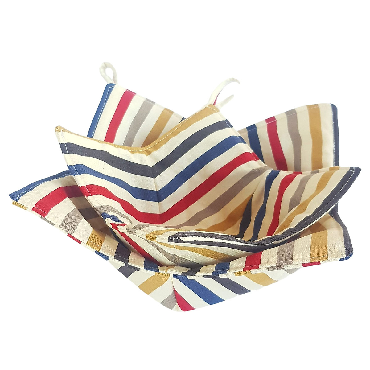 CUSHYSTORE 2 Bowl Cozies Canvas Holders Heat and Cold Resistant Anti-Scalding Protector 8.5" Large 7.5" Small (Retro Stripe)