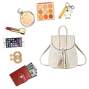 Fashion Women Girls Mini Travel Backpack Woven Straw Backpack Straw Crossbody Shoulder Bag (Large Size + Yellow)