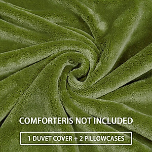greenoak Velvet Duvet Cover Queen Size,Sage Green Ultra Soft Breathable Flannel Winter Duvet Comforter Cover Set (90" X 90"), Fuzzy Duvet Cover Bedding Sets & Collections with 2 Pillow Shams