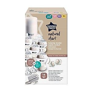 Tommee Tippee Natural Start Ready for Baby Bottle Set, 5oz and 9oz Anti-Colic Bottles, Slow and Medium Flow Nipples, 0-6 month pacifiers, Self-Sterilizing