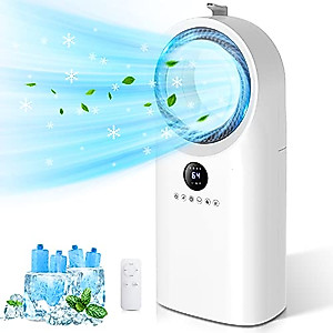 Portable Evaporative Cooler, LifePlus Bladeless Cooling Tower Fan with Instant Cool & Independent Humidifier, Remote Control, 50° Oscillation, Low Noise for Kitchen Bedroom Office