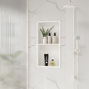 Qeke Stainless Steel Shower Niche 24" X 12", No Tile Needed Wall Niche Double Shelves, Recessed Niche Shower for Bathroom Storage, Matte White