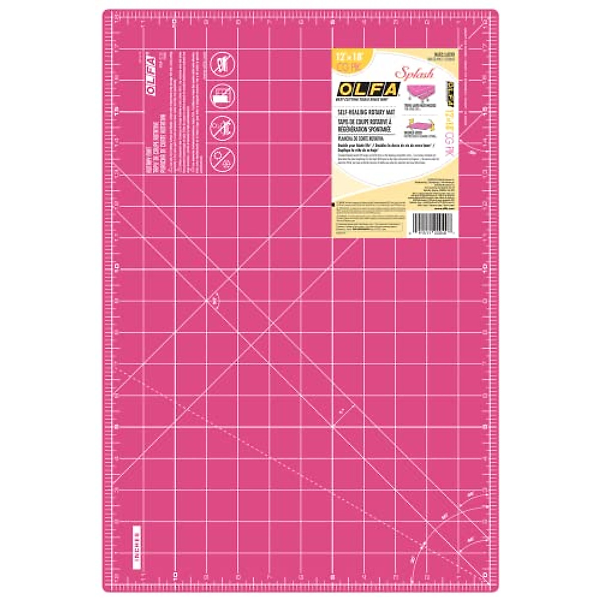 OLFA 12" x 18" Self Healing Rotary Cutting Mat (RM-CG/PIK) - Double Sided 12x18 Inch Cutting Mat with Grid for Fabric, Sewing, Quilting, & Crafts, Designed for Use with Rotary Cutters (Pink)