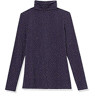 Amazon Essentials Women's Long-Sleeve Turtleneck (Available in Plus Size), Camel Navy Dots, Medium