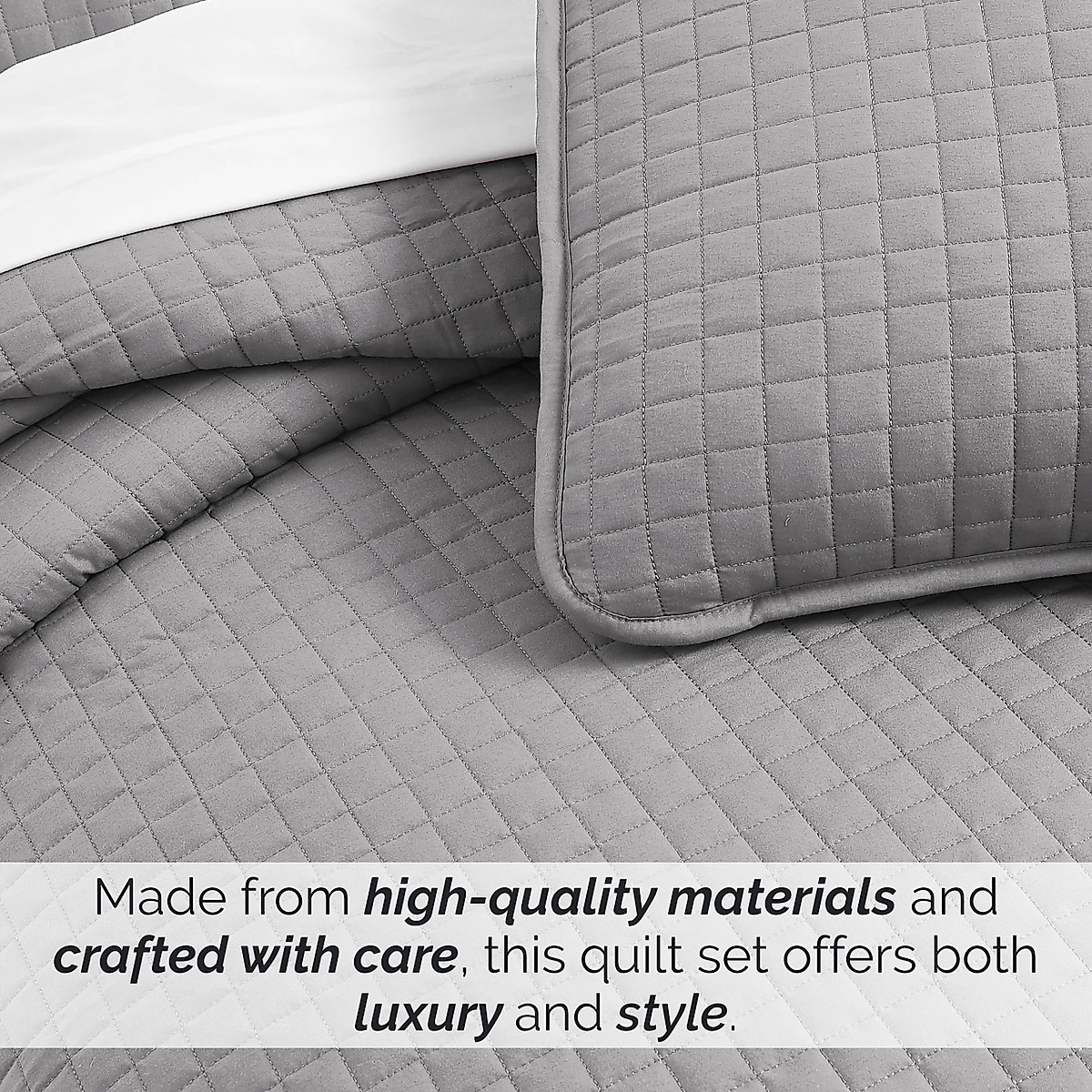 Southshore Fine Living, Inc. Oversized King Quilt Bedding Set, Soft Brushed Microfiber Bedspread, Pet Hair Resistant Bedding, California/King Quilt Coverlet Set with 2 Shams, Steel Grey