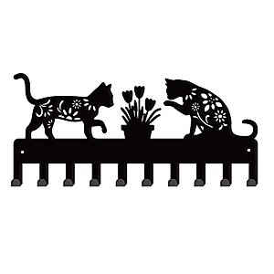 SUPERDANT Cats Metal Key Holder Cat Flower Decorative 10 Hook Key Rack Organizer Wall Mounted Entryway Key Belt Umbrella Hooks Personalized Key Hanger for Wall Front Door Gift for Cat Lovers