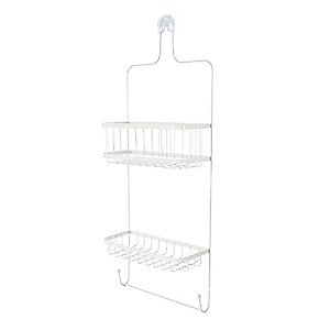 Better Living Products 13213 ASTRA 2 Tier Steel Hanging Bathroom Shower Caddy Organizer with Hooks for Storing Accessories and Toiletries