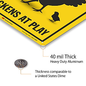 SmartSign 14 x 10 inch “Slow - Chickens At Play” Metal Sign, 40 mil Aluminum, 3M Laminated Engineer Grade Reflective Material, Black and Yellow