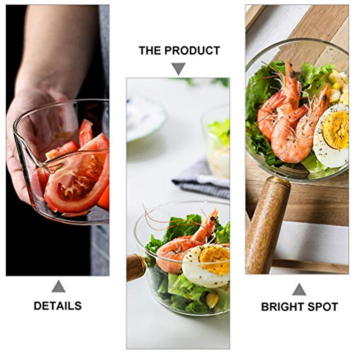 HANABASS Creamer Mug Pan Mini Butter Warmer Wooden Handle Heating Liquid Pot 600ML Glass Triple Pitcher Barista Single Spouts With Wood Handle Sauce Pot Assorted Color