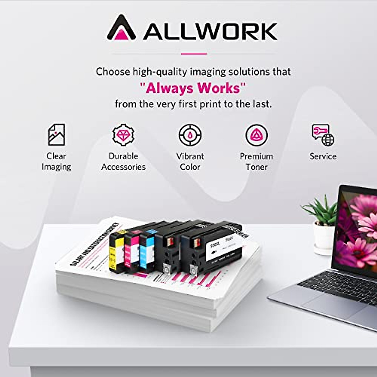ALLWORK New Chip 950XL 951XL Compatible Ink Cartridges Replacement for HP 950XL 951XL High Yield Ink Works with HP Officejet Pro 8100 8600 Plus 8610 8615 8620 8625 8630 8640 8660 251dw 276dw 5(2KCMY)