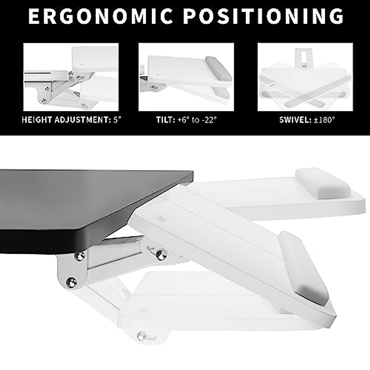 VIVO Adjustable Computer Keyboard and Mouse Platform Tray Ergonomic Under Table Desk Mount Drawer Underdesk Shelf, White, MOUNT-KB03W…