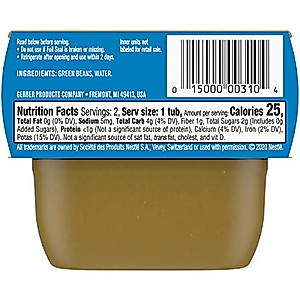 Gerber Natural for Baby 1st Foods Baby Food Tubs, Green Bean, Non-GMO & Natural Pureed Baby Food for Supported Sitters, 2 - 2 Ounce Tubs Per Pack (Pack of 4)