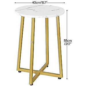 HOOBRO Round Side Table, Round Accent End Table with Sturdy X-Shaped Metal Frame, 15.7" Round Nightstand, for Living Room, Bedroom, Balcony, Office, Gold and Marble DM95BZ01