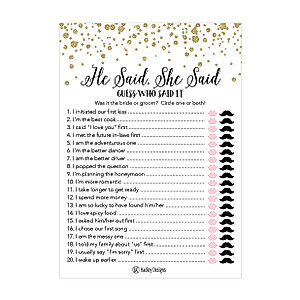 Hadley Designs 25 Gold Wedding Bridal Shower Engagement Bachelorette Anniversary Party Game Ideas, He Said She Said Cards, Funny Co Ed Trivia Rehearsal Dinner Guessing Question Fun Supplies Kit
