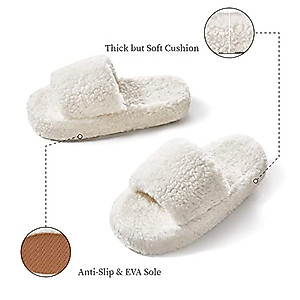 posee Fuzzy Memory Foam Slippers for Women, Fluffy Open Toe Slippers Curly Fur Cozy Flat Spa Slide Slippers Comfy Soft Non-Slip House Shoes Indoor and Outdoor, Warm Gift