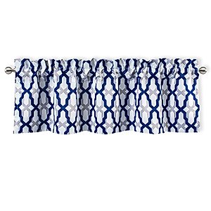 DriftAway Mason Geometric Trellis Pattern Window Curtain Valance Rod Pocket 52 Inch by 14 Inch Plus 2 Inch Header Navy