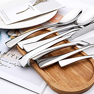 Snplowum Silver Tableware 20Pcs Mirror Polished 18/10 Stainless Steel Luxury Flatware - Heavy Cutlery Set Service For 4 Include Knives/ Forks/ Spoons/ Salad Fork/ Teaspoon, Dishwasher Safe