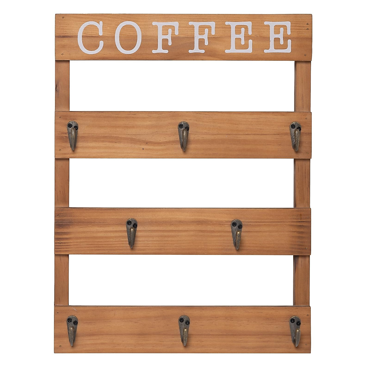 EMAISON Solid Wood Coffee Mug Holder Wall Mounted, Rustic Cup Rack with 8 Hooks Large Space for Big Cups for Kitchen, Home, Coffee Bar Station (Brown)