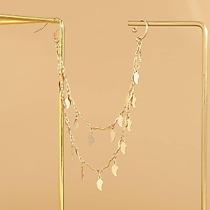 Denifery Nose Rings Hoop Chain Fake Septum Ring Non Piercing Nose Rings with Chain Nose to Ear Chain Nose Ring Body Jewelry for Women and Girls (Gold 1)