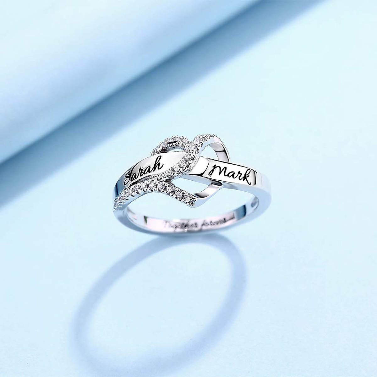 Getname Necklace Personalized Customized Heart Name Promise Ring 925 Sterling Silver Engraved Names Wedding Band Engagement Ring Personalized Gifts Ring for Women, Girlfriend, Mother.