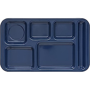 Carlisle FoodService Products Melamine Café Tray for Schools and Cafeterias, Right Hand 6-Compartment Tray, 15" x 9", Dark Blue