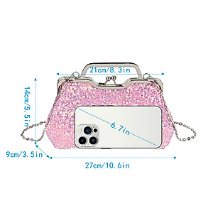 Mermaid Sequins Clutch Crossbody Shell Bag Evening Banquet Handbag Party Prom Wedding Purse, Pink