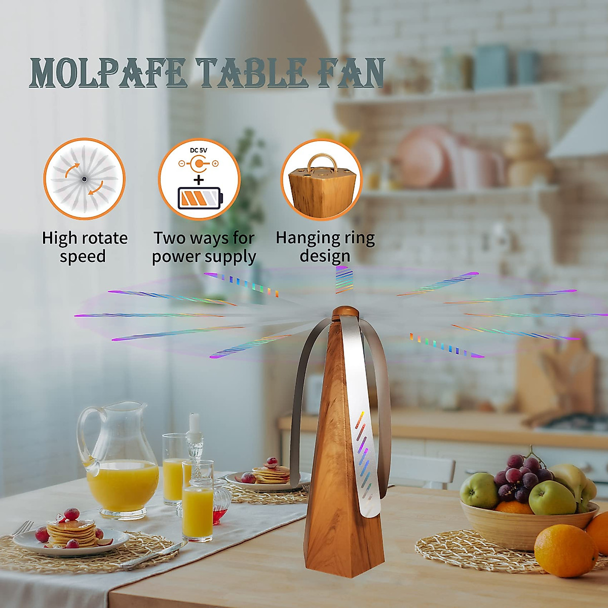 Molpafe Table Fans, Portable and Soundless, USB or Batteries Powered, With Soft Fan's Blades, Keeps Your Food Clean, Suitable for Home, Patio, Restaurant, BBQ and Picnic (2 Pack)-004