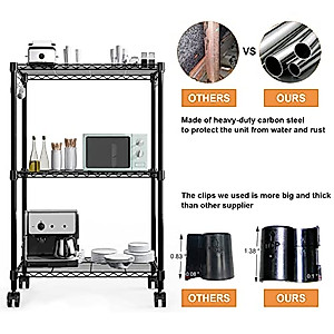 Storage Shelves, 3 Tier Shelf Adjustable Wire Shelving Unit, Sturdy Steel Metal Shelves Heavy Duty Shelving Rolling Cart with Casters for Garage, Kitchen, Living Room, Bathroom, 23.6L X 13.8W X 35.4H
