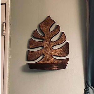 Kunpengzhao Monstera Shaped Shelf ，Monstera Leaf Shaped Wooden Wall Shelves，Floating Wall Shelf Monstera Leaf Shape，Home Shelf Display Holder for Living Room, Bedroom, Home Decor