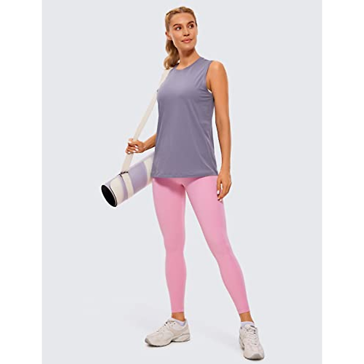 CRZ YOGA Pima Cotton Workout Tank Top for Women Loose Sleeveless Tops High Neck Yoga Tanks Athletic Gym Shirts Lavender Gray Medium
