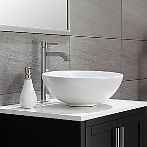 Kraus KCV-141 White Round Ceramic Bathroom Sink 15.7 Inch