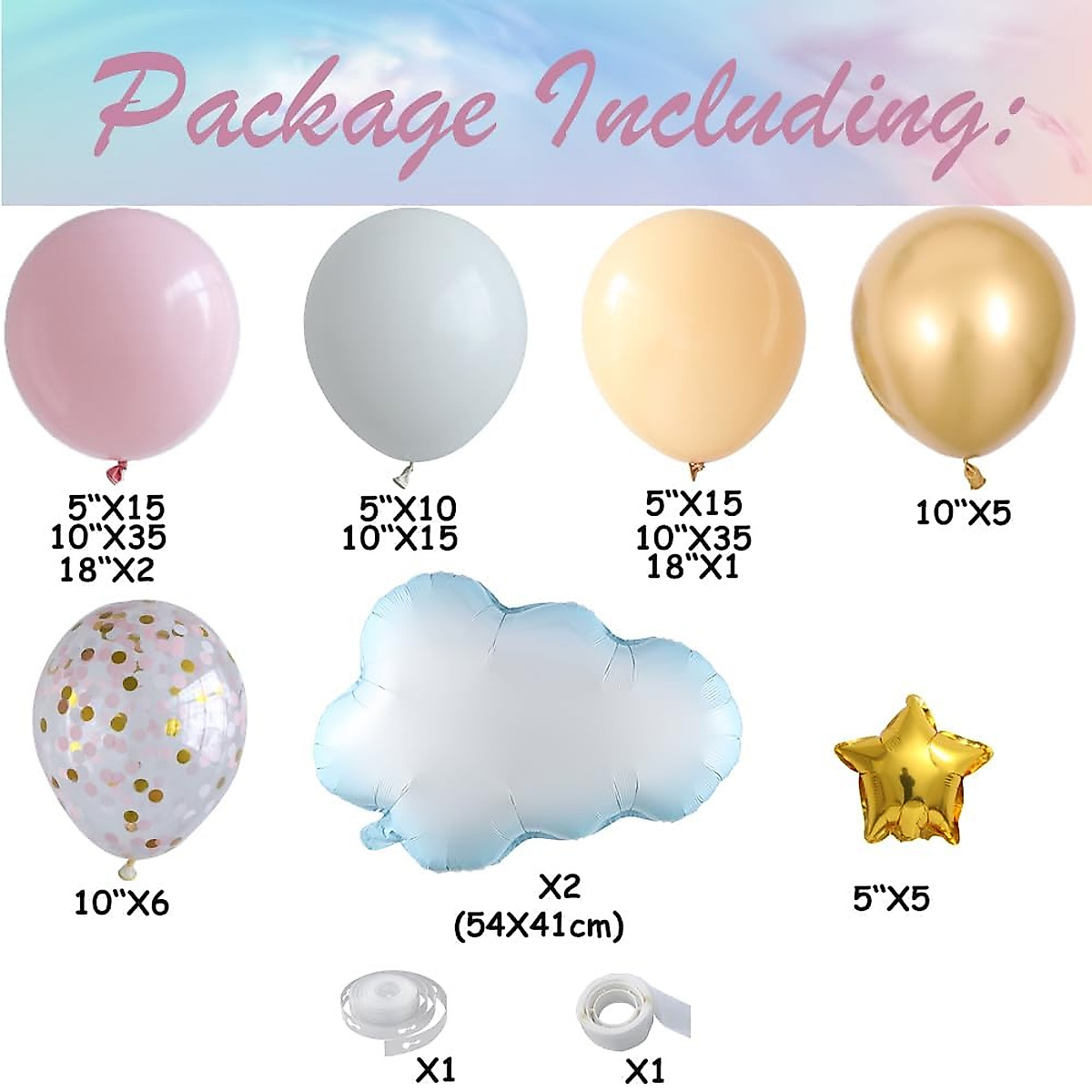 Cloud Balloon Arch Garland Kit 146pcs Pastel Pink Nude and Chrome Metallic Gold Latex Balloon with White Cloud Foil Balloon for Girl Baby Shower Birthday Party Decoration
