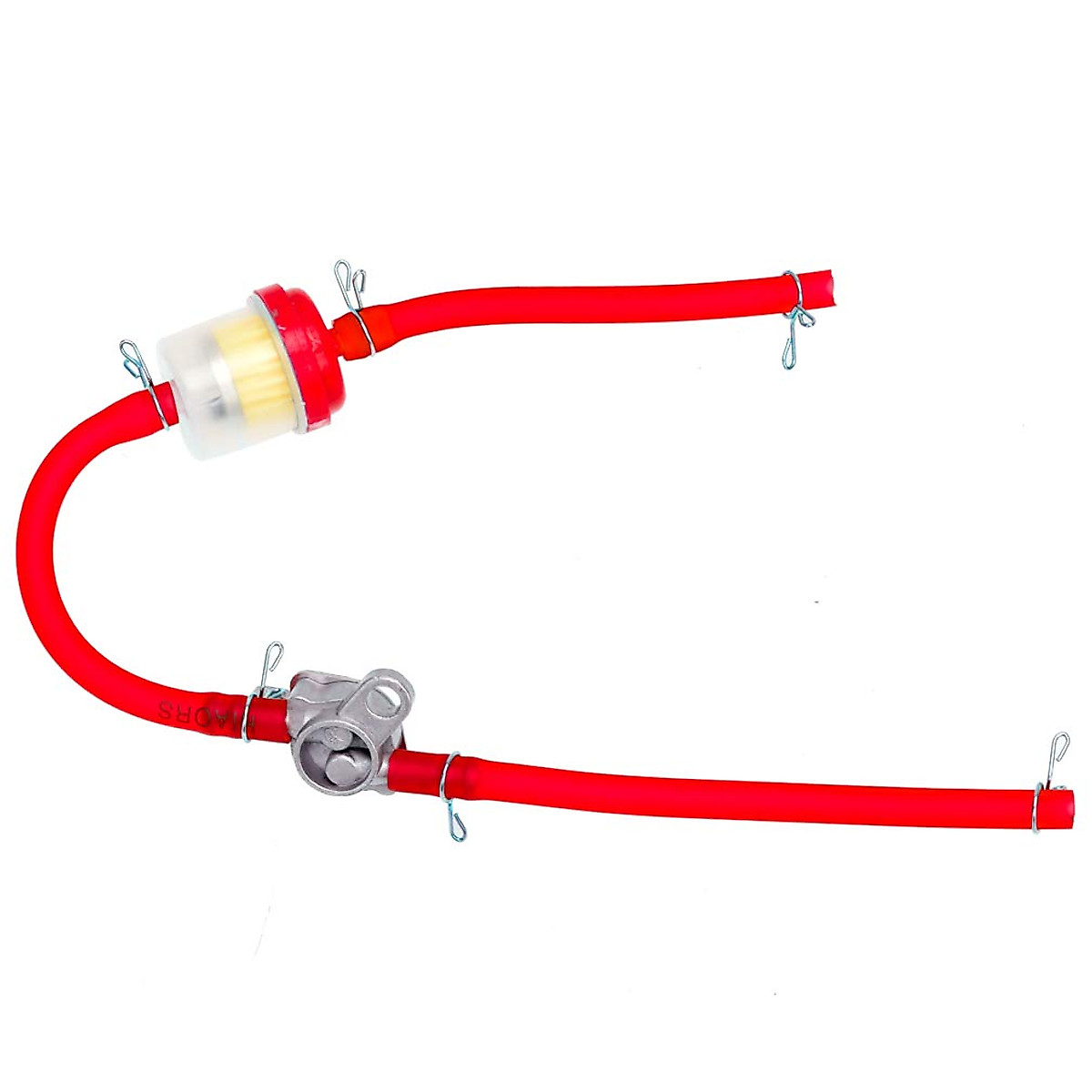 HIAORS Red Gas Fuel Hose Oil Filter Clamps Inline Fuel Shut Off Valve Petcock Petrol Switch for 50cc 70cc 110cc 125cc 150cc 250cc Baja 90cc BA150 Chinese ATV Four Wheeler Apollo Pit Dirt Bike Go Kart