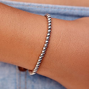 Pura Vida Bracelet Silver Metal Beads Beaded Bracelet - Adjustable Bracelet with Waterproof Band, String Bracelet for Women - Stackable Bracelets for Teen Girls, Handmade Bracelets for Teens - White