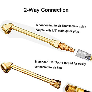Kabcifea 10 PCS Heavy Duty Brass Air Chuck Set,Dual Head Air Chuck,1/4 Inch Dual NPT Closed Ball Air Chuck,Closed Flow Tire Chuck,Air Hose Quick Connect Adapter with 1 PCS Thread Seal Tape