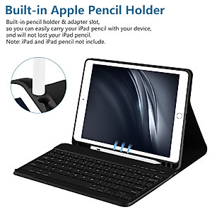 Keyboard Case for iPad 10.2" 9th Generation 2021/ 8th Gen 2020 Case for iPad 10.2 7th 2019, Wireless Bluetooth Keyboard for iPad Air 3 (3rd Gen)/iPad Pro 10.5"/iPad 10.2” Case with Pencil Holder