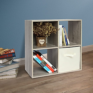 PACHIRA E-Commerce Wooden Storage Bookshelf, 4 Cube Unit Shelf, Closet Cabinet, DVD Rack File Organizer Bookcase Rack, Each Cube 11 Inch, Oak Grey