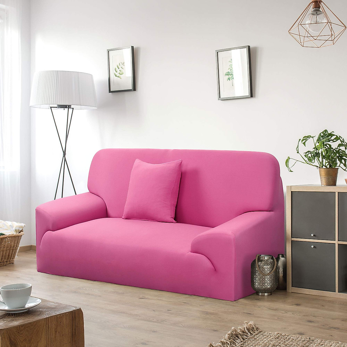 uxcell Stretch Sofa Cover Couch Covers Solid Classic for Sofas Loveseat Armchair Universal Elastic Polyester Furniture with One Pillowcase X-Large Fuchsia