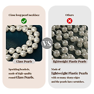 Cizoe 1920s Pearls Necklace Fashion Faux Pearls Gatsby Accessories Vintage Costume Jewelry Cream Long Necklace for Women(B-a-knot Pearl Necklace*2 + 59" Necklace*1-white)