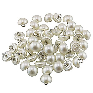 Tegg Half Domed Button 50PCS 10mm Cream-Coloured Half Ball Pearl Buttons with Metal Shank for Clothes, Craft, Sewing