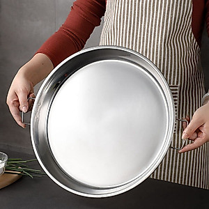 Steamed Rice Tray Cold Noodle Making Plate Stainless Steel Pan Restaurant Tray Cake Dish Kitchen Serving Tray With Double Handle Tableware(28cm)