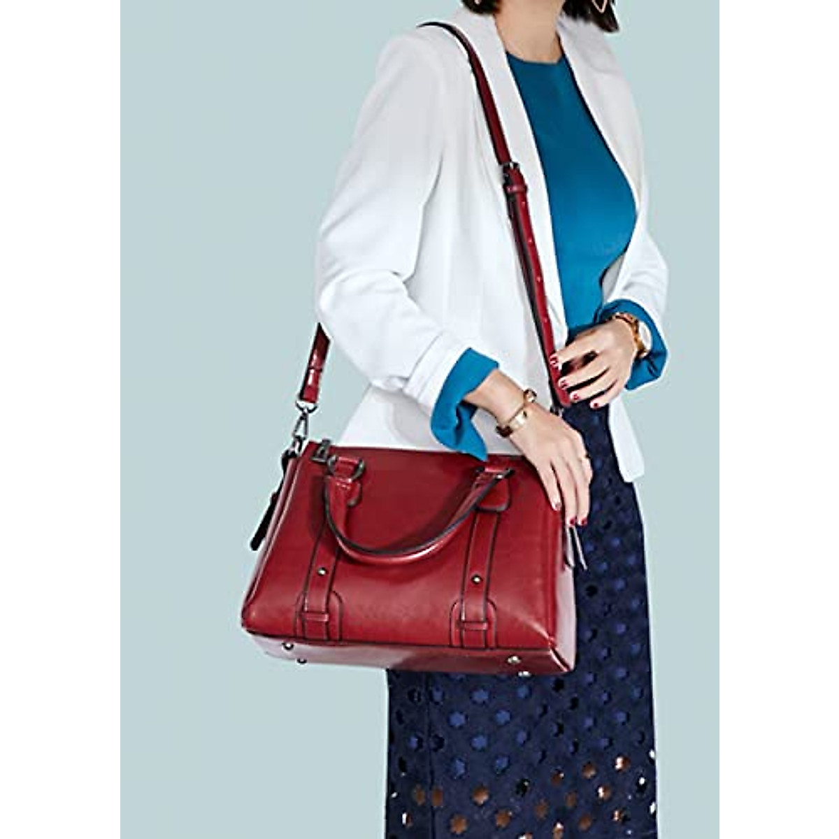 GJGJTER Women Vintage Shoulder Bag Satchel Genuine Leather Handbag Crossbody Bags-Red