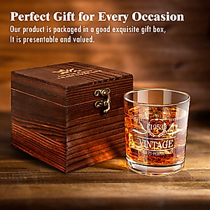 BEYOND MS 70th Birthday Gifts for Men - 70th Birthday Decorations for Men - 1953 Whiskey Glass in Valued Wooden Box - Anniversary Ideas for Him, Dad, Husband, Friends - 12oz Whiskey Glass