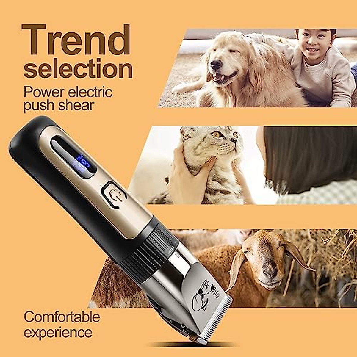 AJELU Dog Clippers, Cordless Low Noise Rechargeable Electric Dog Grooming Clipper Kit, Adjustable Clipper Comb & Detachable Blades Dog Trimmer, Suitable for Dogs, Cats, Pets